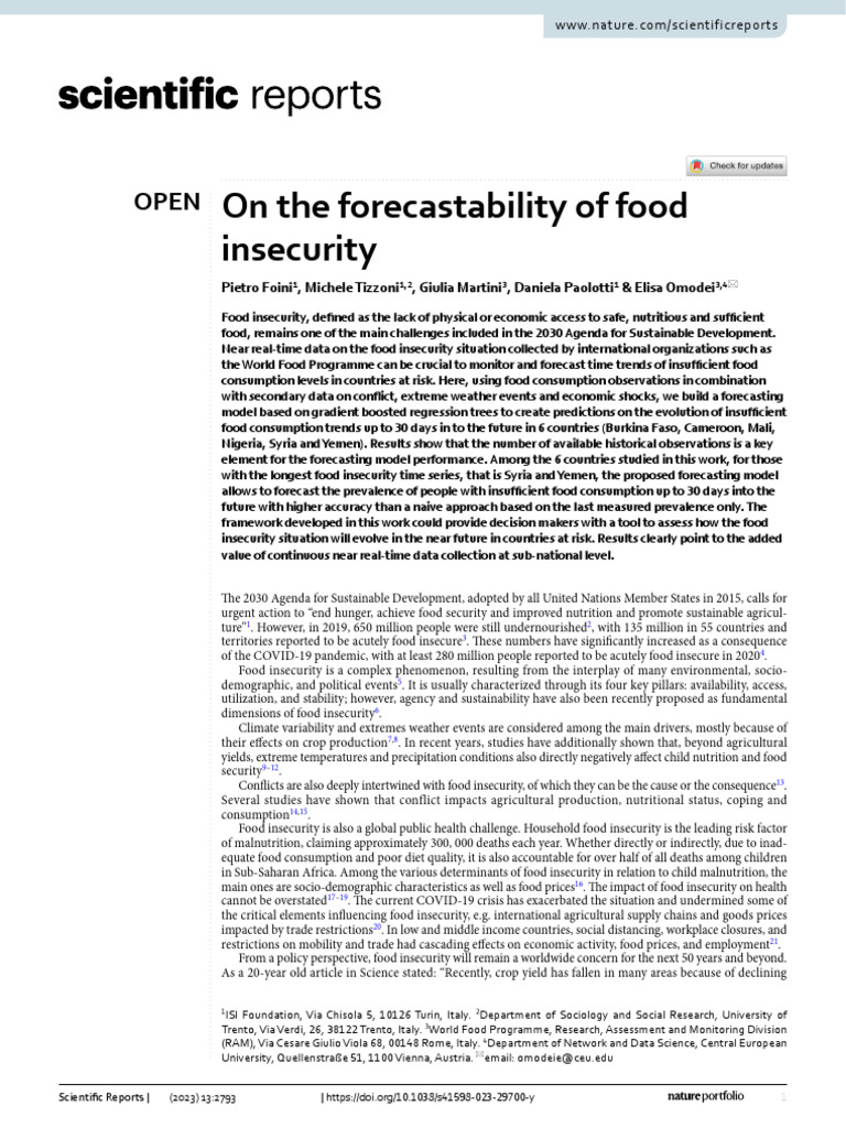 Food Insecurity Forecasting Model Insights | PDF | Food Security ...