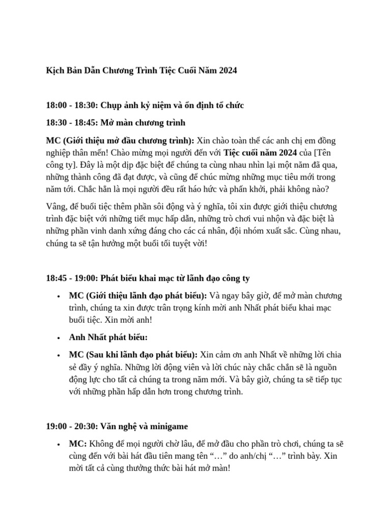 Kịch Bản Dẫn YEP 2024 | PDF