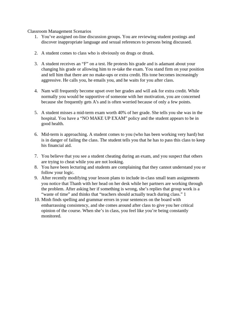 Classroom Management Scenarios 22 1 | PDF