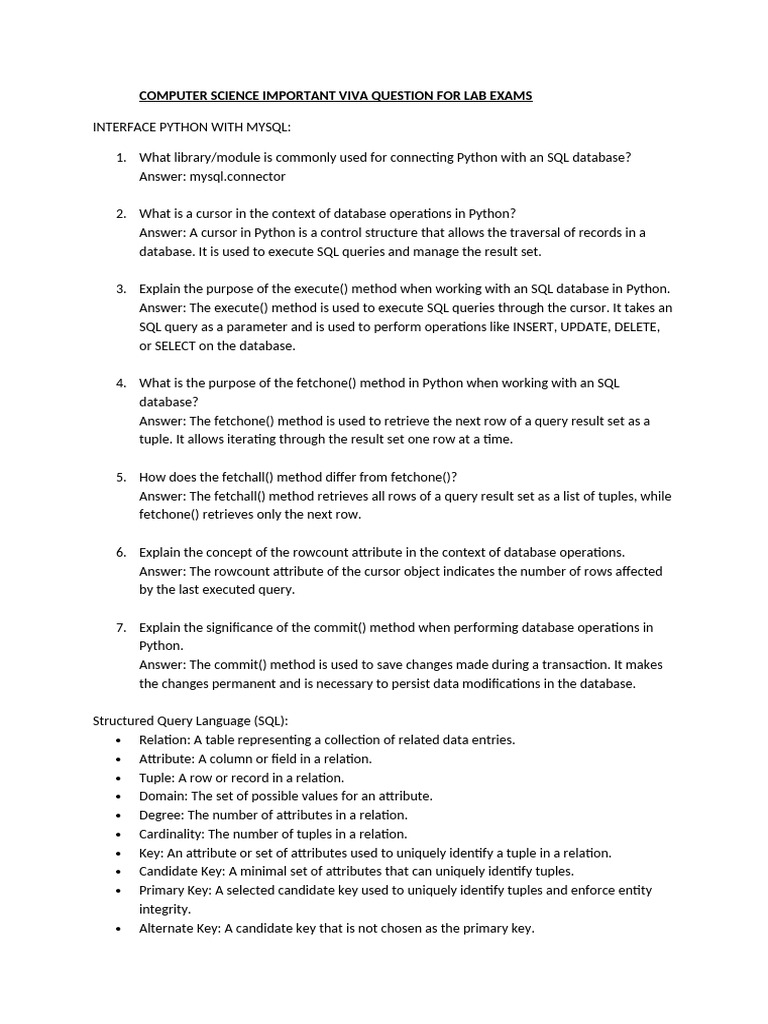 Lab Viva QP | PDF | Relational Database | Sql