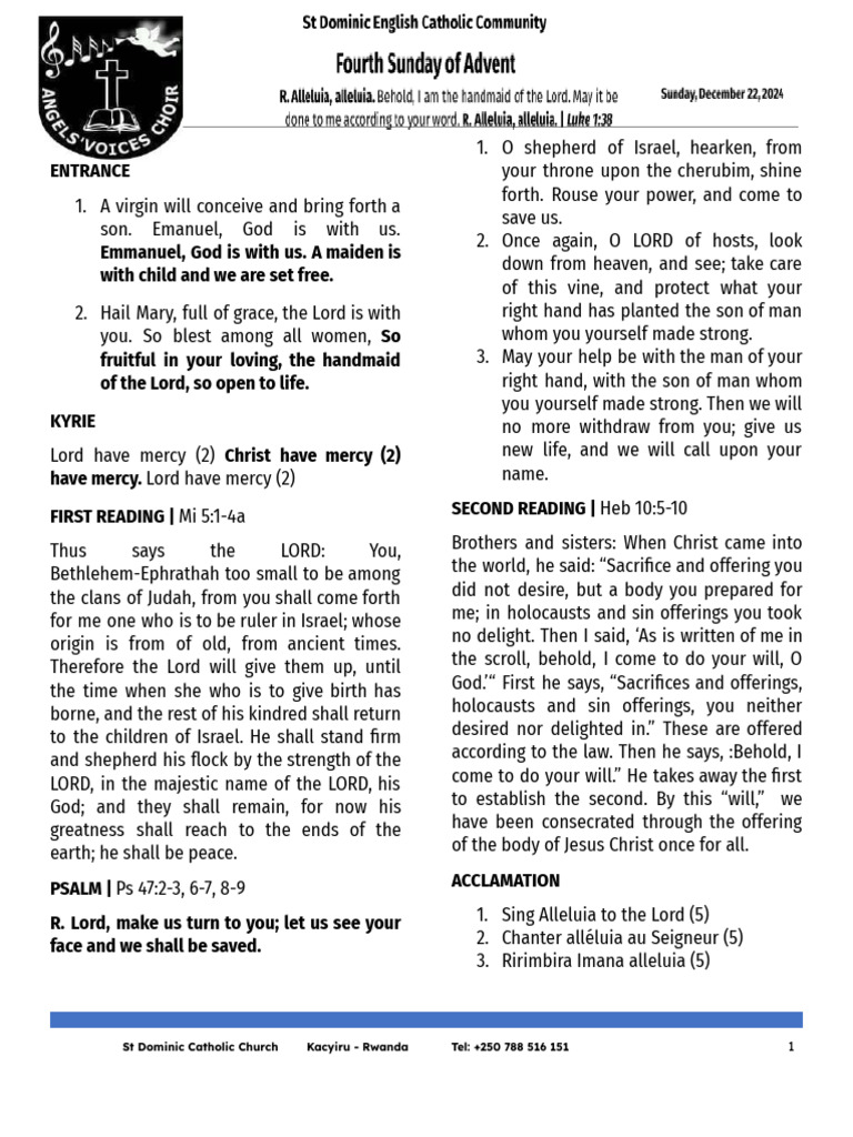 Holy Mass - Sunday, December 22, 2024 | PDF | God The Father ...