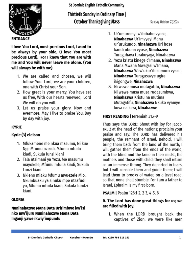 October Thanksgiving Mass 2024 | PDF | Jesus | Religious Belief And ...
