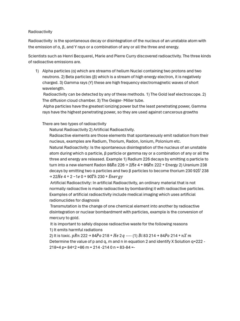 radioactivity | PDF | Radioactive Decay | Gamma Ray