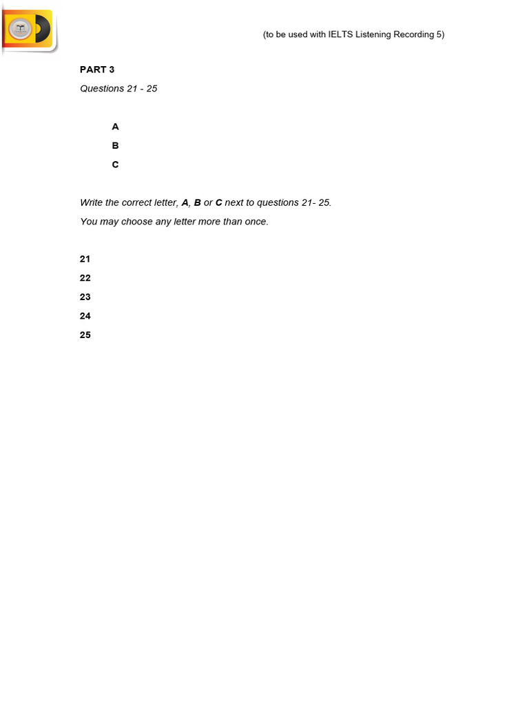 Listening - Sample 5 - Task-Matching-Example-1 | PDF | International ...