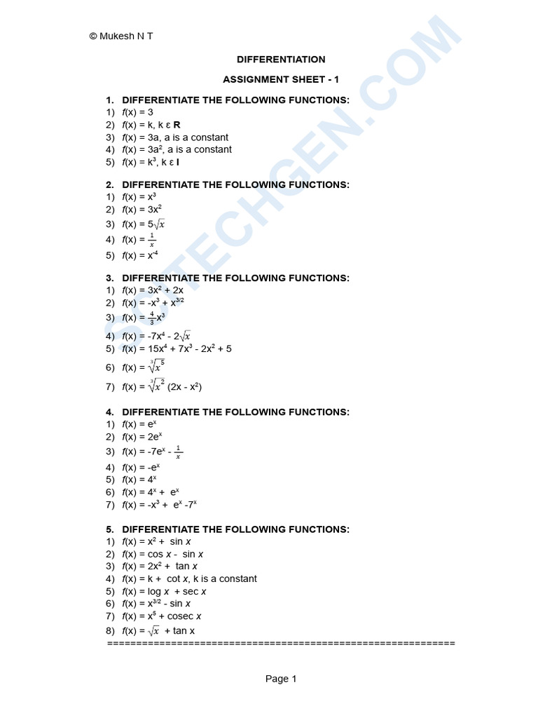differentiation-assignment-1 | PDF