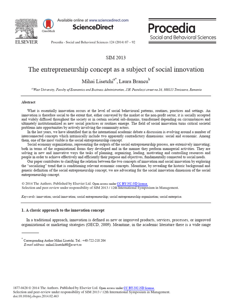 The Entrepreneurship Concept As A Subject of Social Innovation | PDF ...