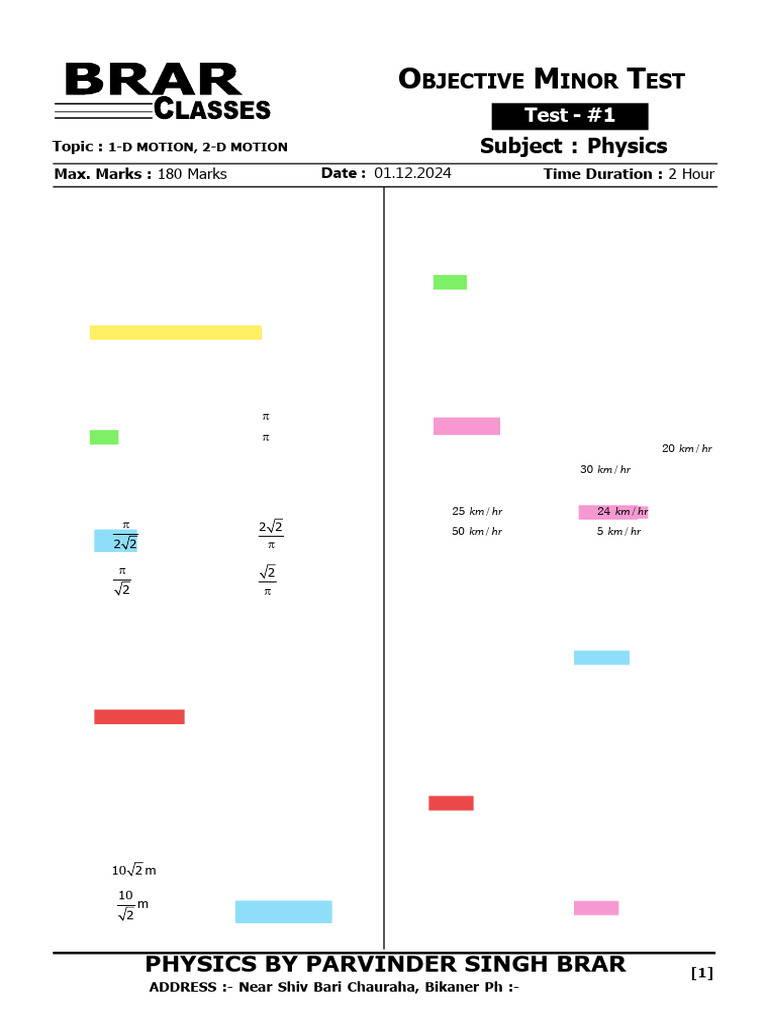 Minor Test | PDF | Speed | Projectiles