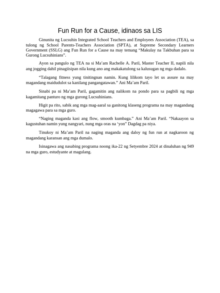 News 1-Fun Run For A Cause | PDF