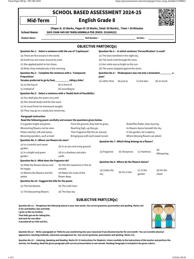 8th Eng 2nd Trm 2024 | PDF