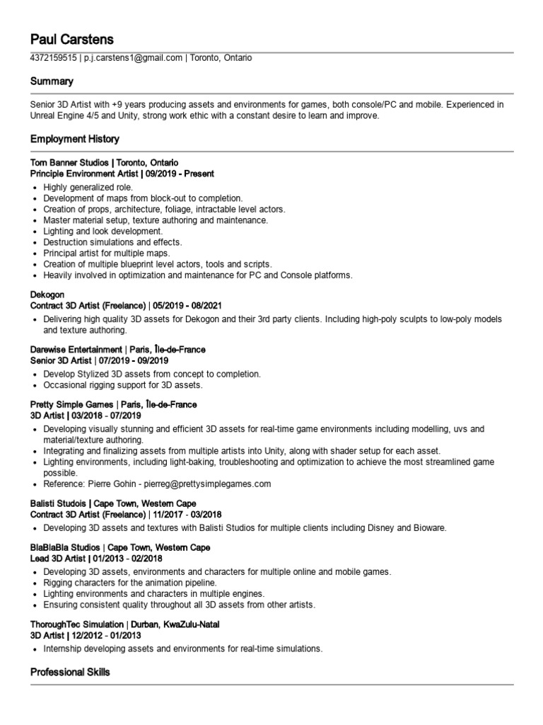 Programmer resume | PDF | 3 D Computer Graphics | Unity (Game Engine)