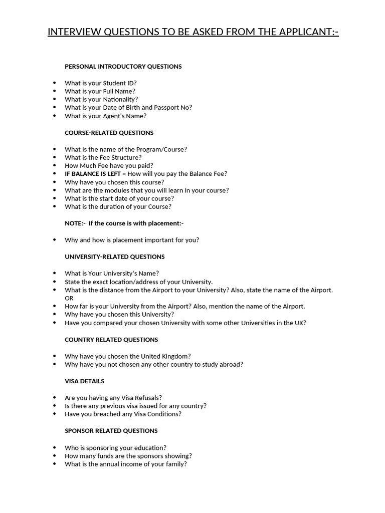 International Student Interview Prep | PDF | Travel Visa | Government ...