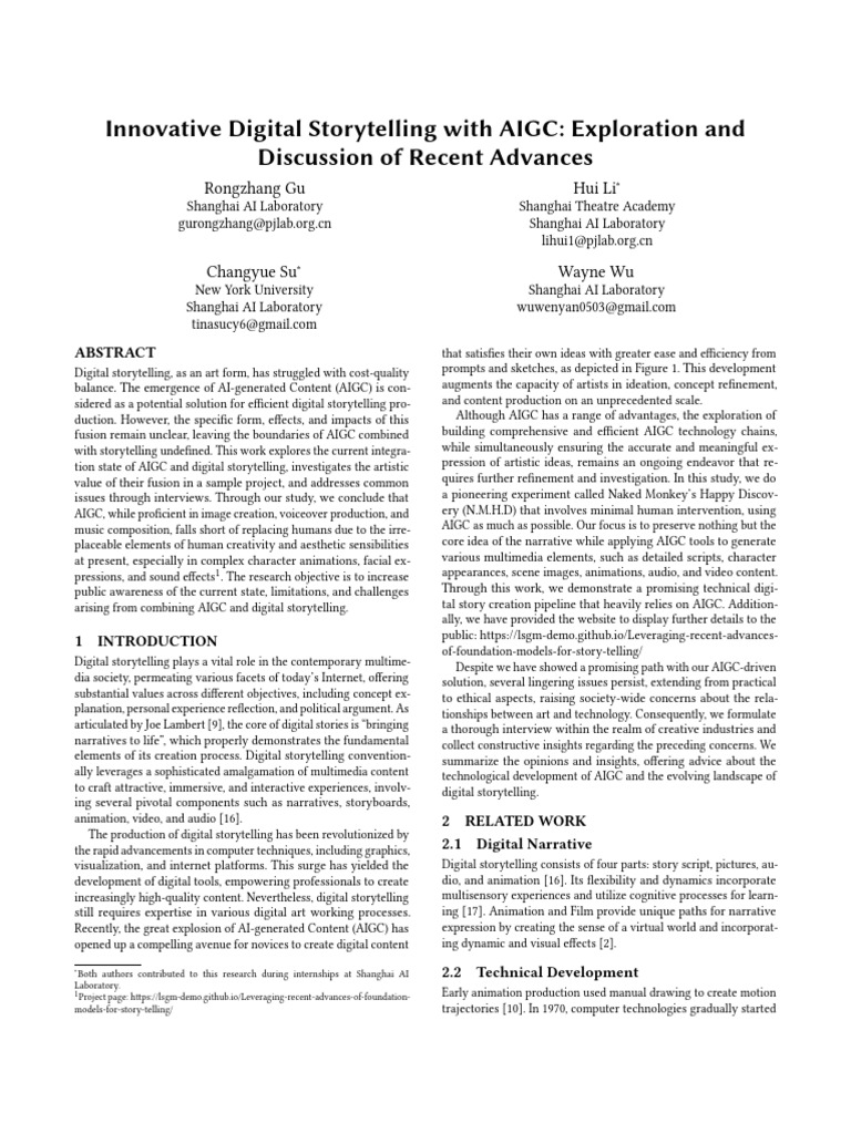 Innovative Digital Storytelling With AIGC - Exploration and Discussion of Recent Advances | PDF ...