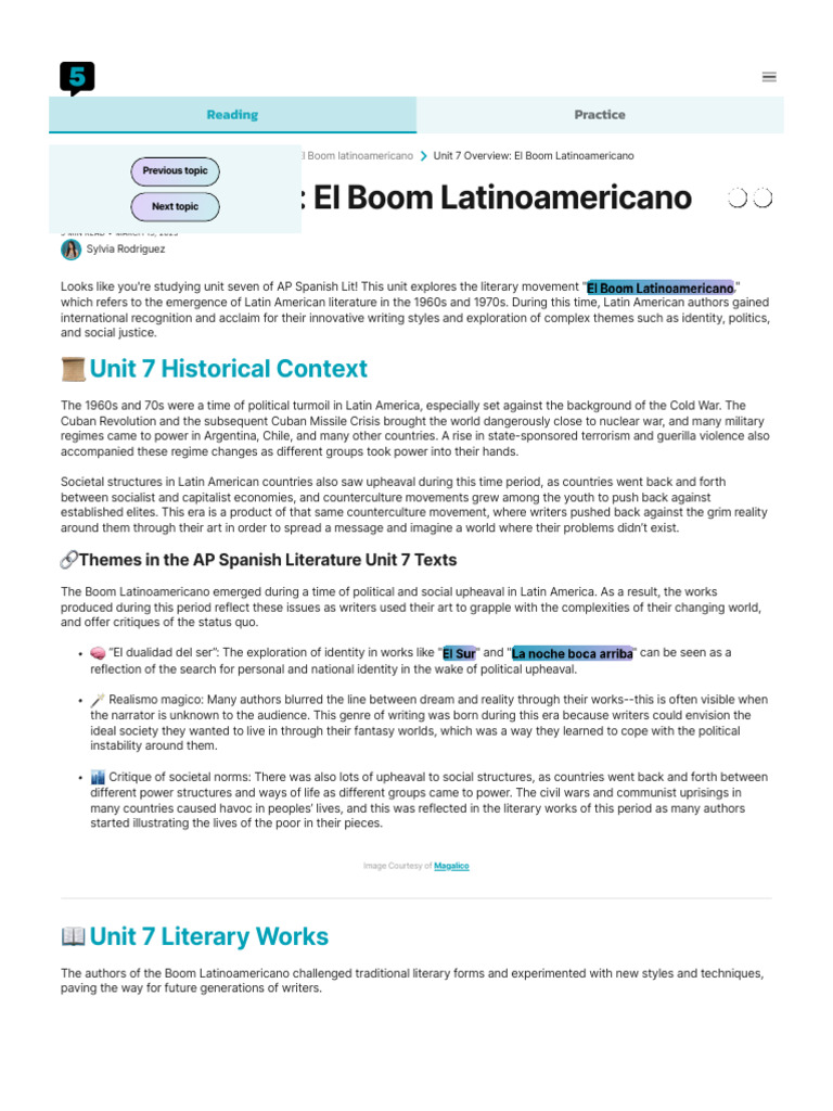 AP Spanish Literature 2024 - Unit 7 Review - El Boom Latinoamericano ...