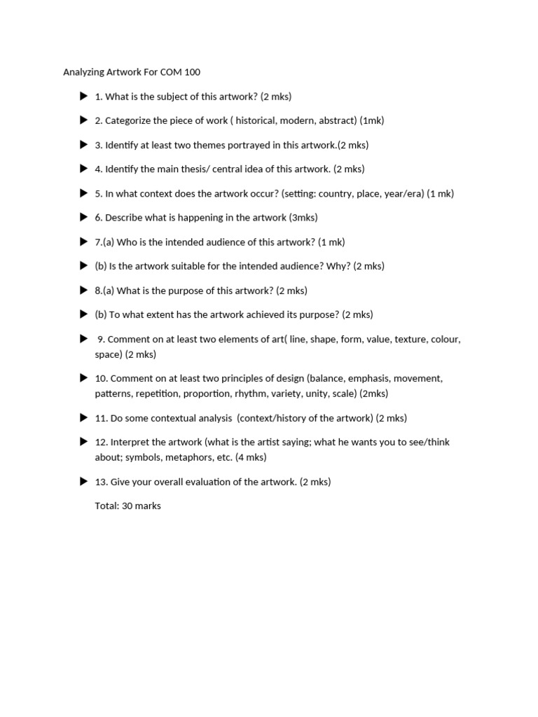 Analyzing Artwork For COM 100 Criteria | PDF