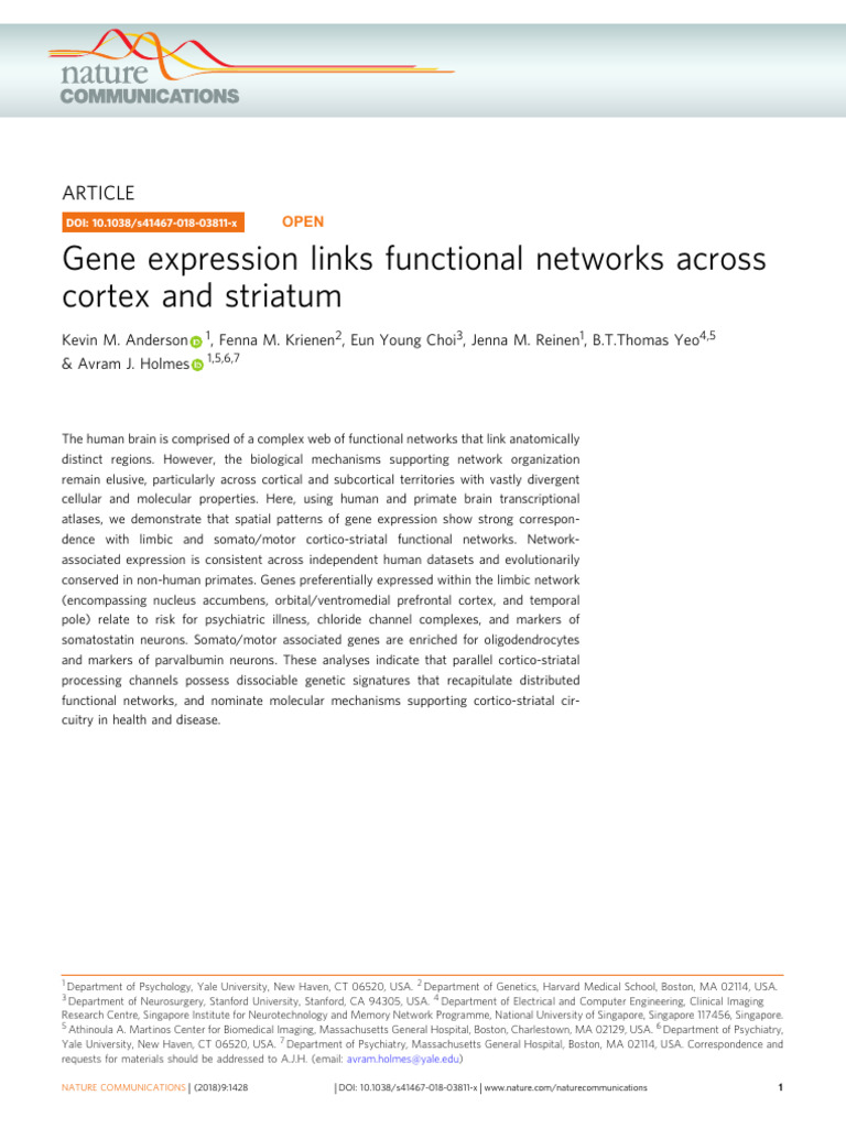 Gene Expression Links Functional Networks Across C | PDF | Striatum ...