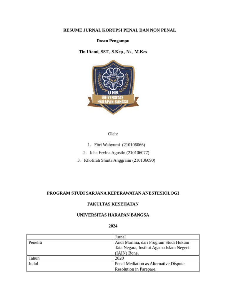Resume Jurnal Korupsi Penal Dan Non Penal | PDF