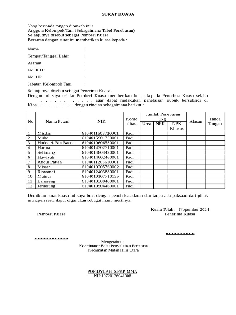 Surat Kuasa Penebusan Pupuk | PDF