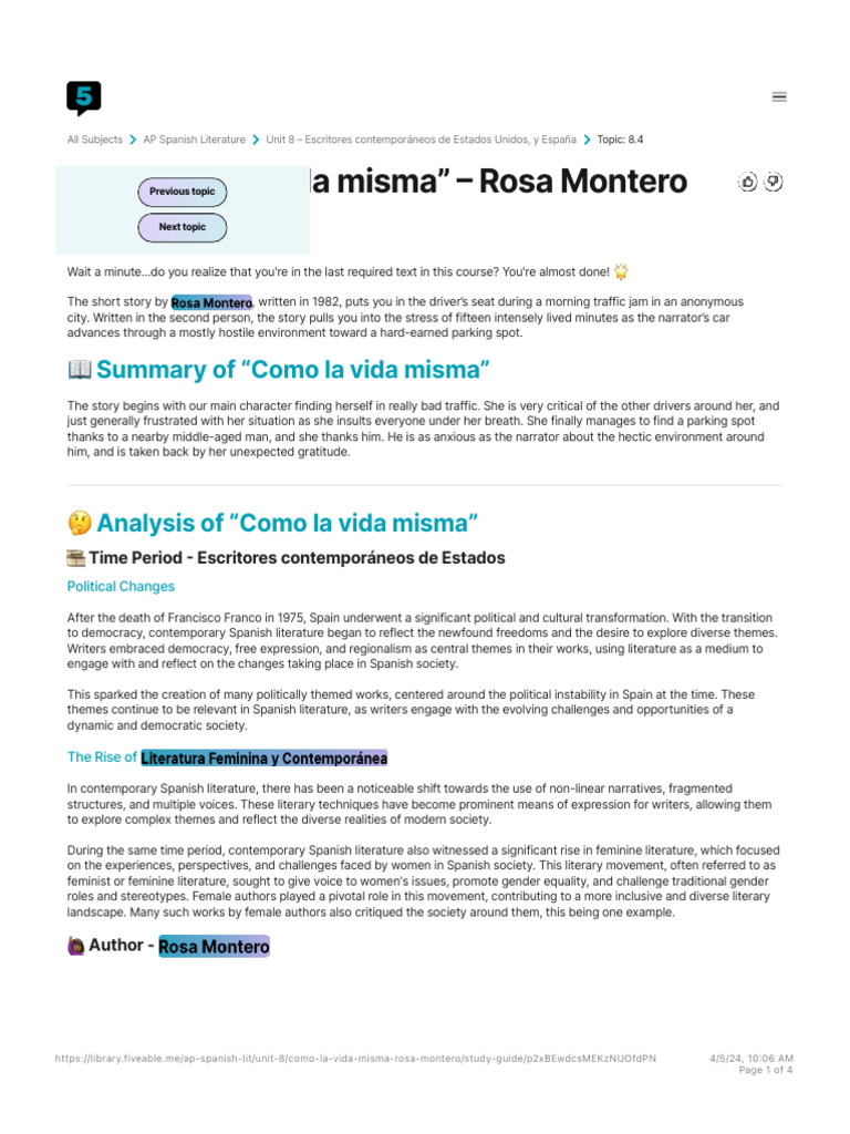 "Como la Vida Misma" Analysis | PDF | Spanish Literature | Narrative
