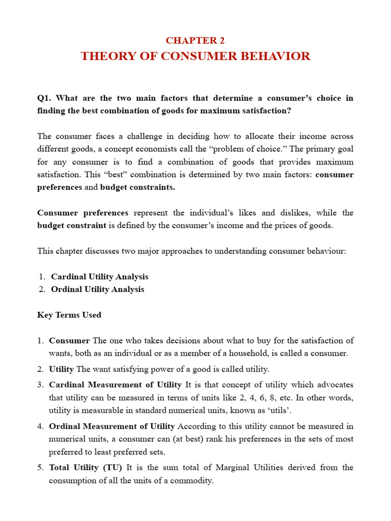 Chapter 2 Theory of Consumer Behaviour (Complete) | PDF | Demand | Utility