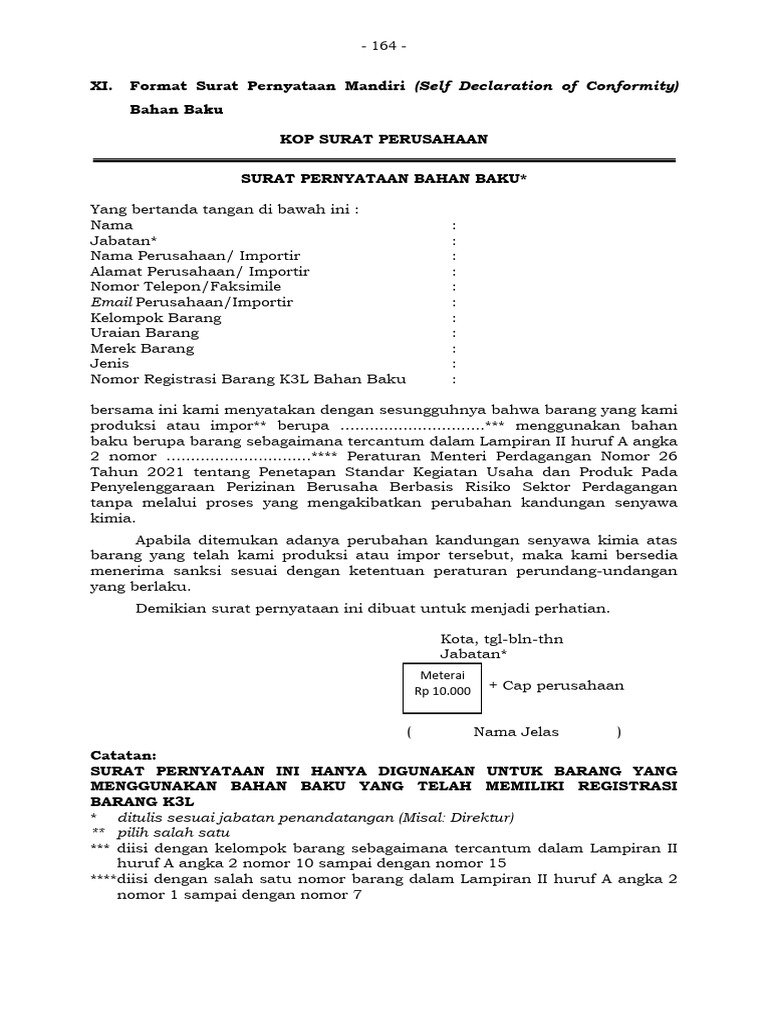 Format Surat Pernyataan Bahan Baku Sesuai Juknis | PDF