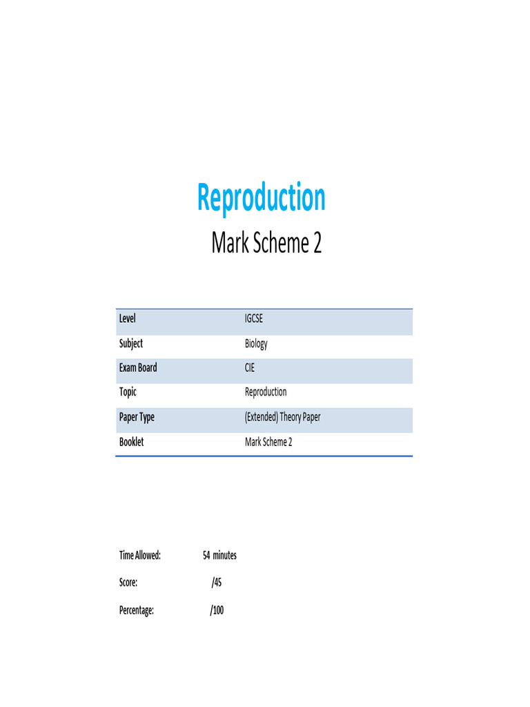 IGCSE Biology Reproduction Mark Scheme | PDF | Fertilisation | Cell ...