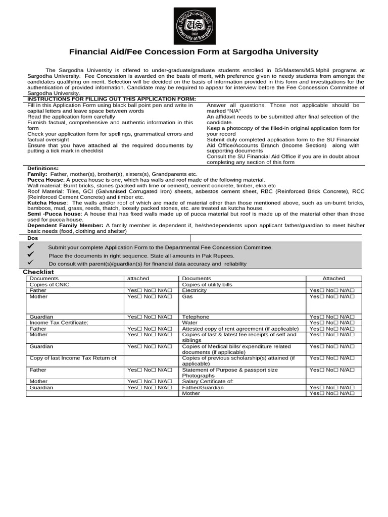 Application Form For Fee Concession | PDF