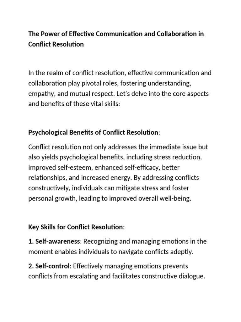 The Power of Effective Communication and Collaboration in Conflict ...