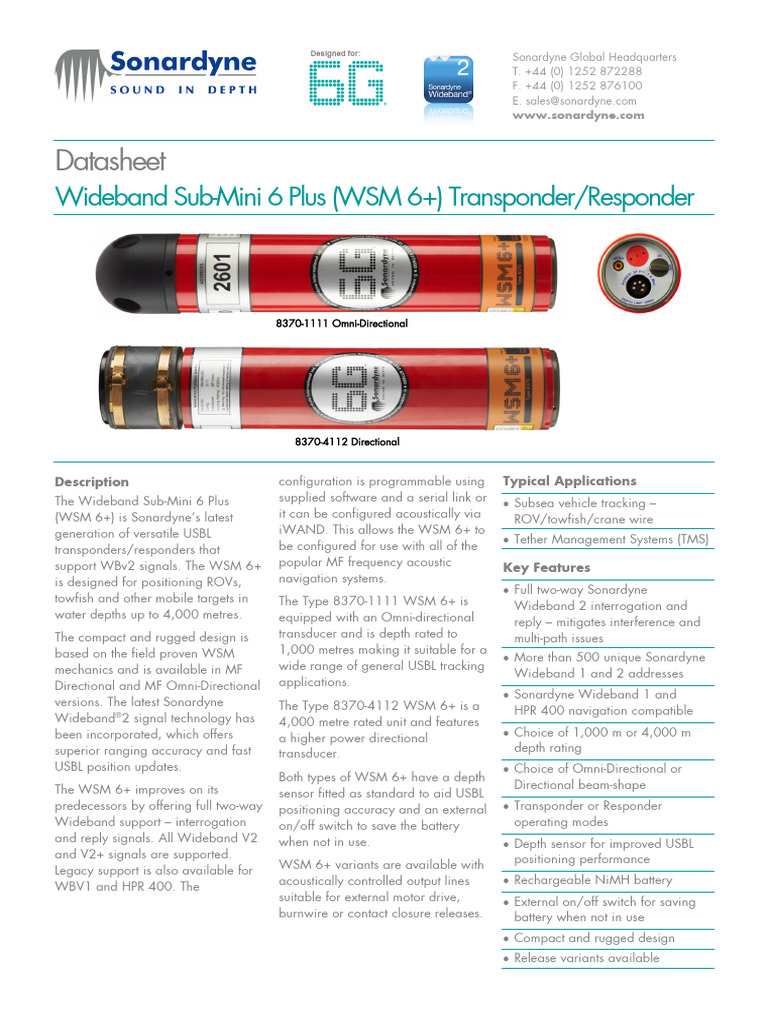Sonardyne Wideband Sub Mini 6 Plus WSM 6plus Transponder - 2023 01 25 ...