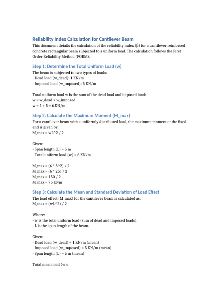 Reliability Index Calculation | PDF | Beam (Structure) | Applied ...