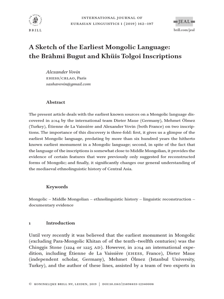 A Sketch of The Earliest Mongolic Langua | PDF | Linguistics ...