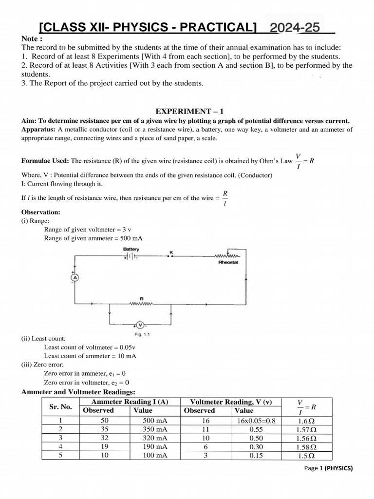 Physics Practical 1 | PDF