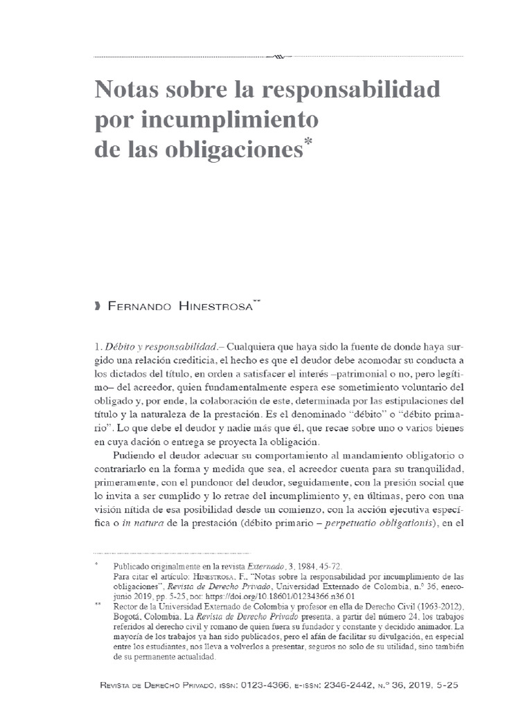 9. HINESTROSA. RESPONSABILIDAD POR INCUM. OBLIGACIONES | PDF
