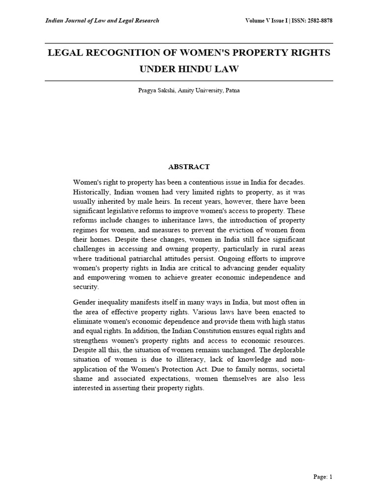 Women's Property Rights in Hindu Law | PDF | Alimony | Marriage