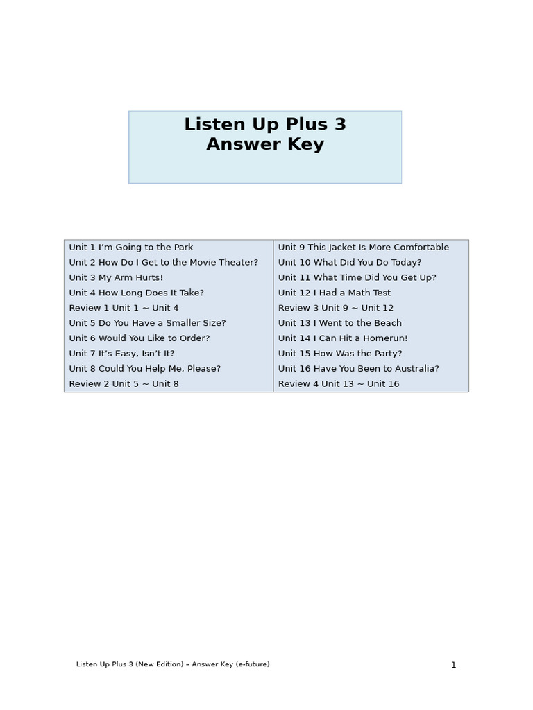 Listen Up Plus 3 Answer Key | PDF