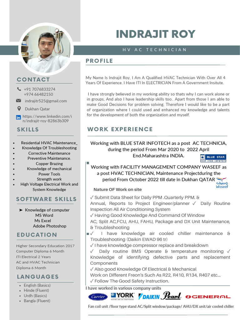 Indrajit HVAC CV | PDF | Electricity | Building Engineering