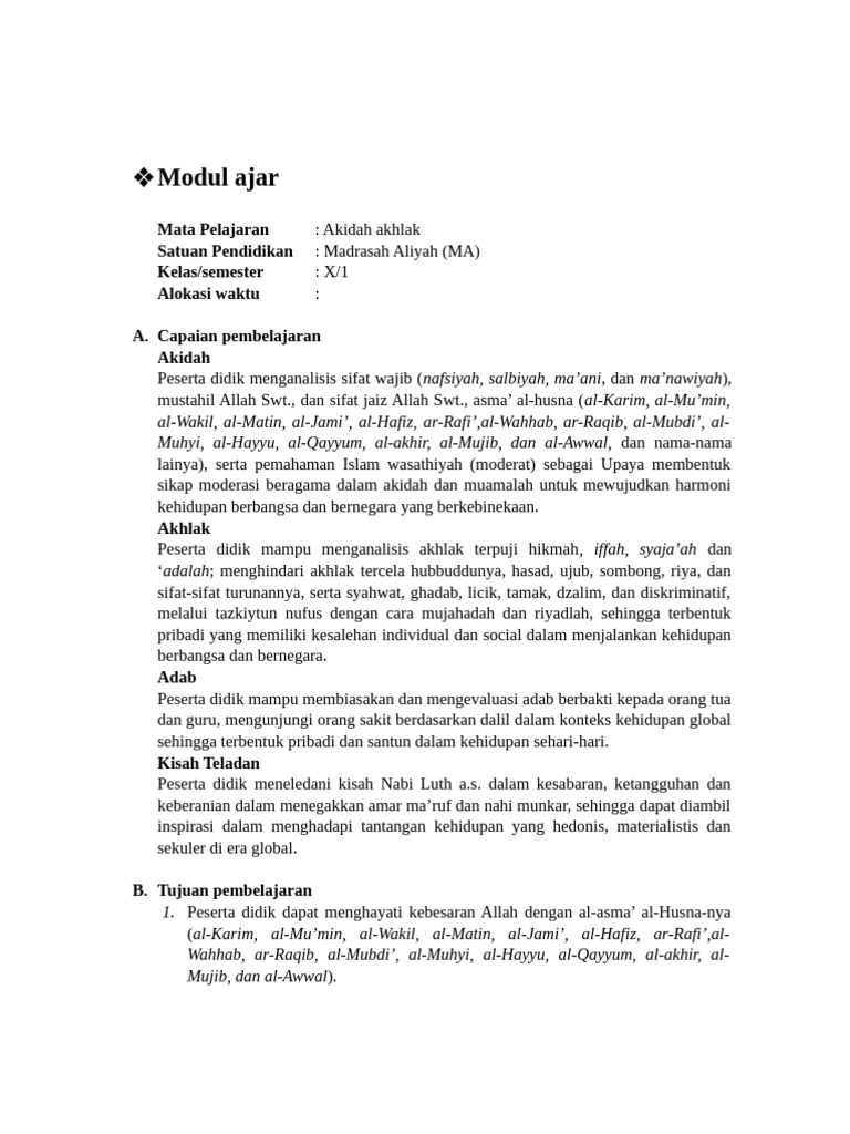 Modul Ajar 2-3 Akidah Akhlak | PDF