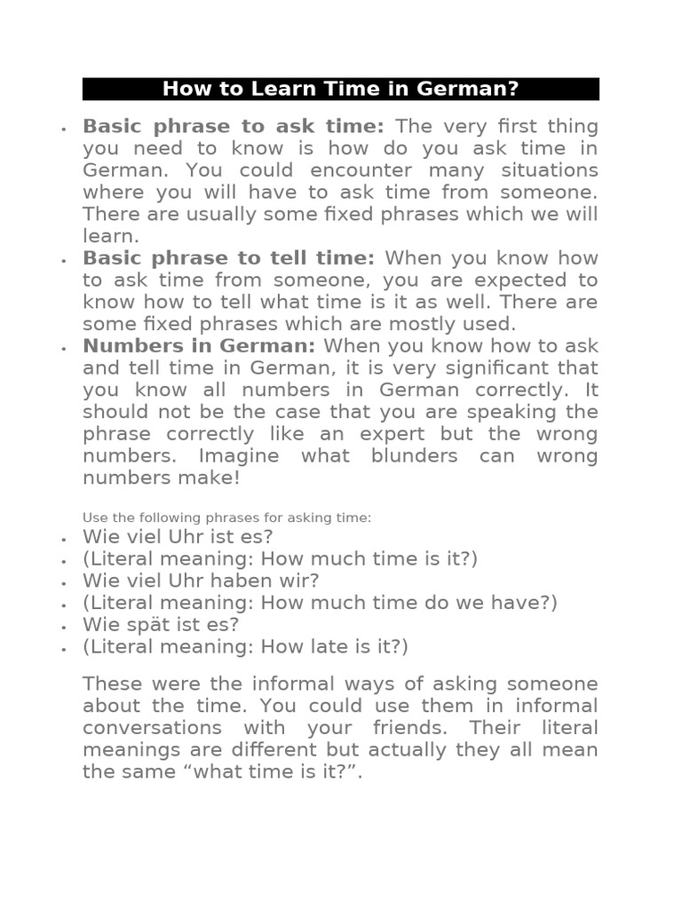 Telling Time in German: A Guide | PDF | Syntax | Language Mechanics