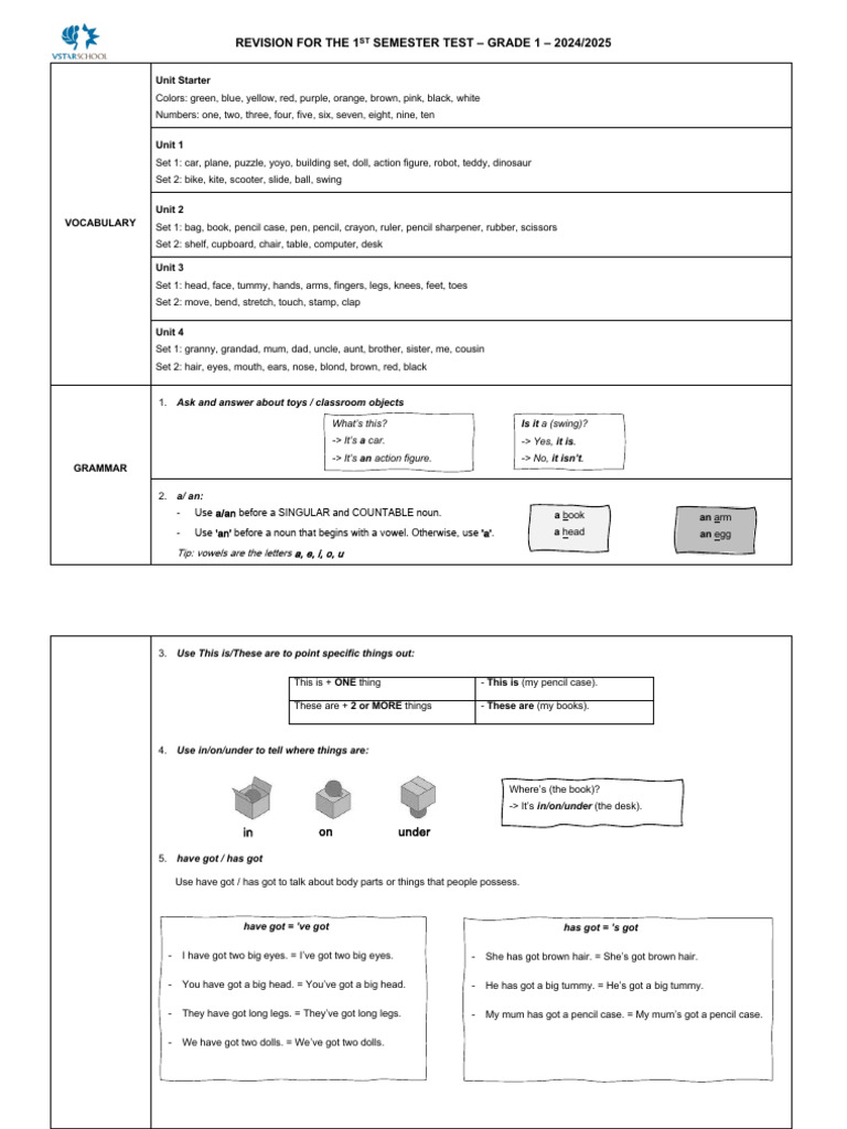 Grade 1 - Revision for the 1st Semester Test | PDF | Linguistics ...