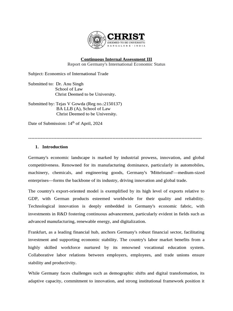 Continuous Internal Assessment III EIL | PDF | Tariff | Non Tariff Barriers To Trade