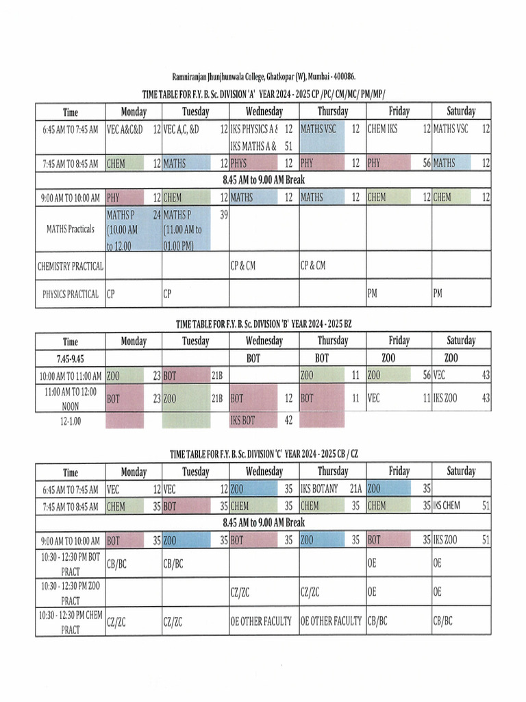 FYBSc-TT-2024-2025 | PDF