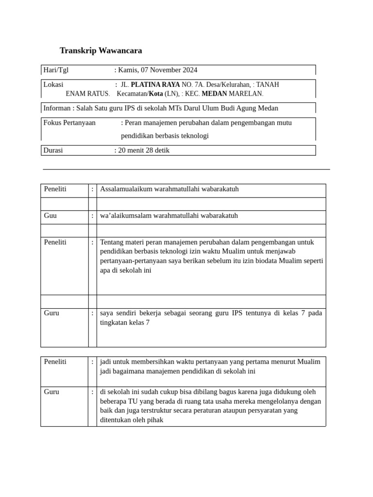 Transkip Wawancara Hasbih | PDF