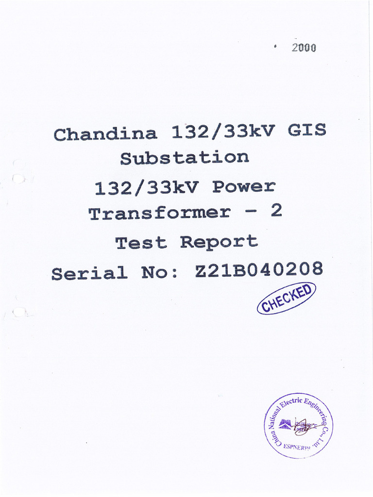 Chandina 132-33kv Power Thansformer-3 Test Report , 2097 to Last ...