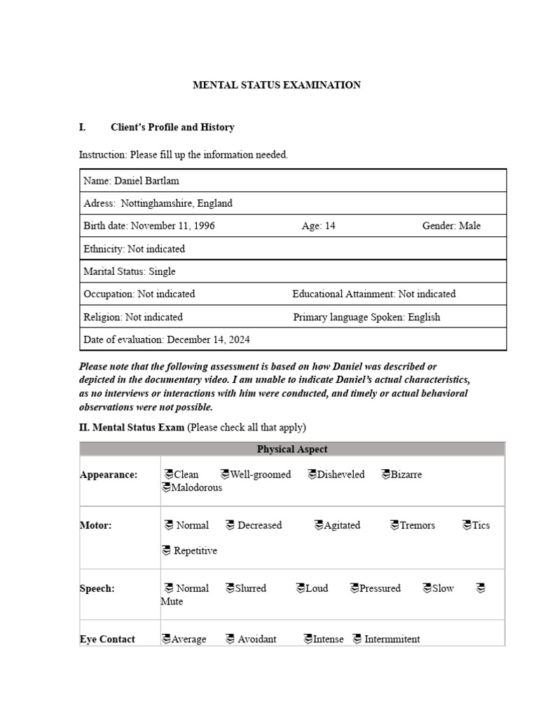 Mental Status Examination | PDF | Intention | Cognitive Science