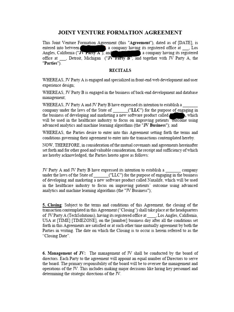 Sample clauses JV | PDF