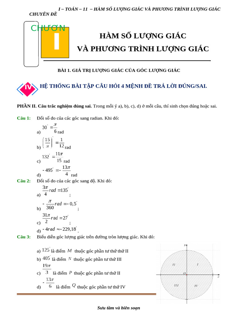 Toan 11 - C1 - B1.3 - Gia Tri Luong Giac Cua Goc Luong Giac - Đúng Sai ...