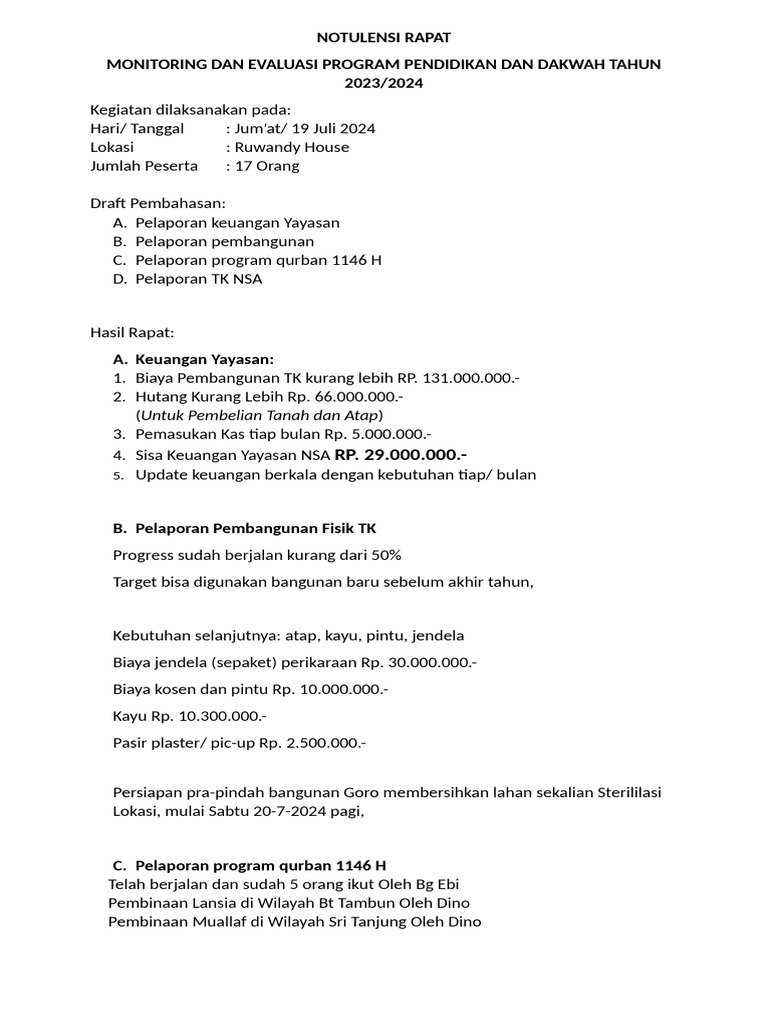 Notulensi Rapat | PDF