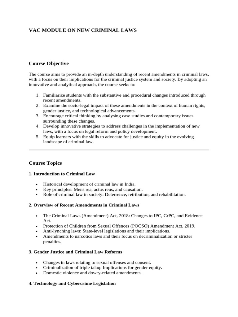 Vac Module On New Criminal Laws | PDF | Crimes | Crime & Violence