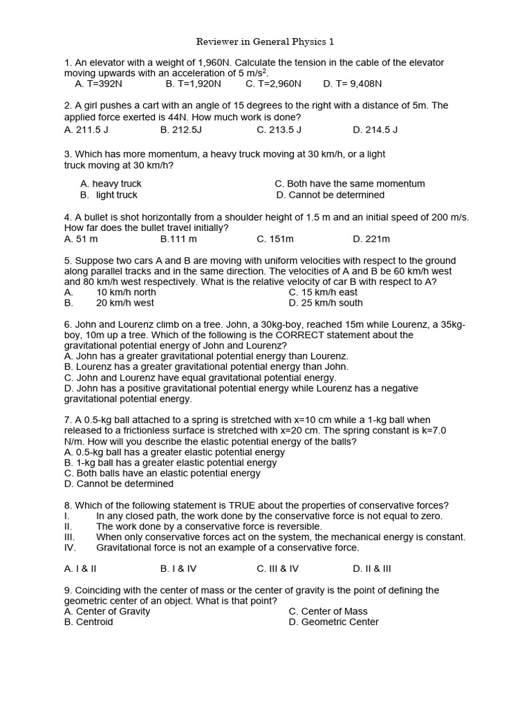 General Physics 1 Review Questions | PDF | Entropy | Heat