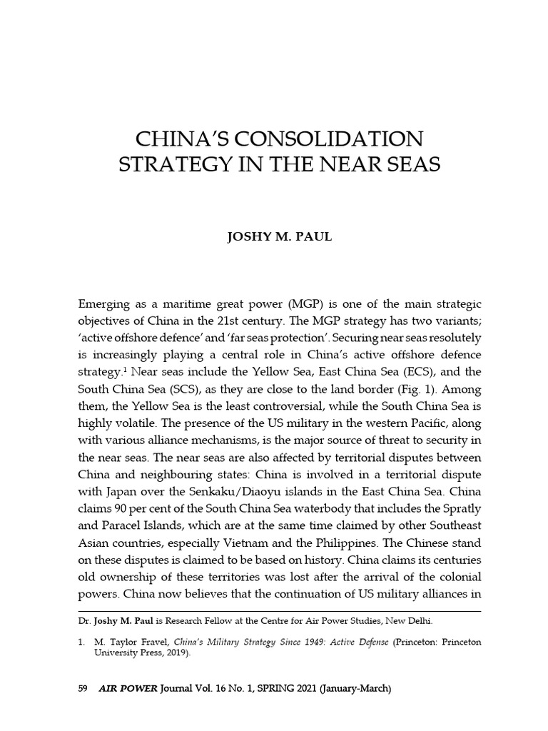 China'S Consolidation Strategy in The Near Seas: Joshy M. Paul | PDF ...