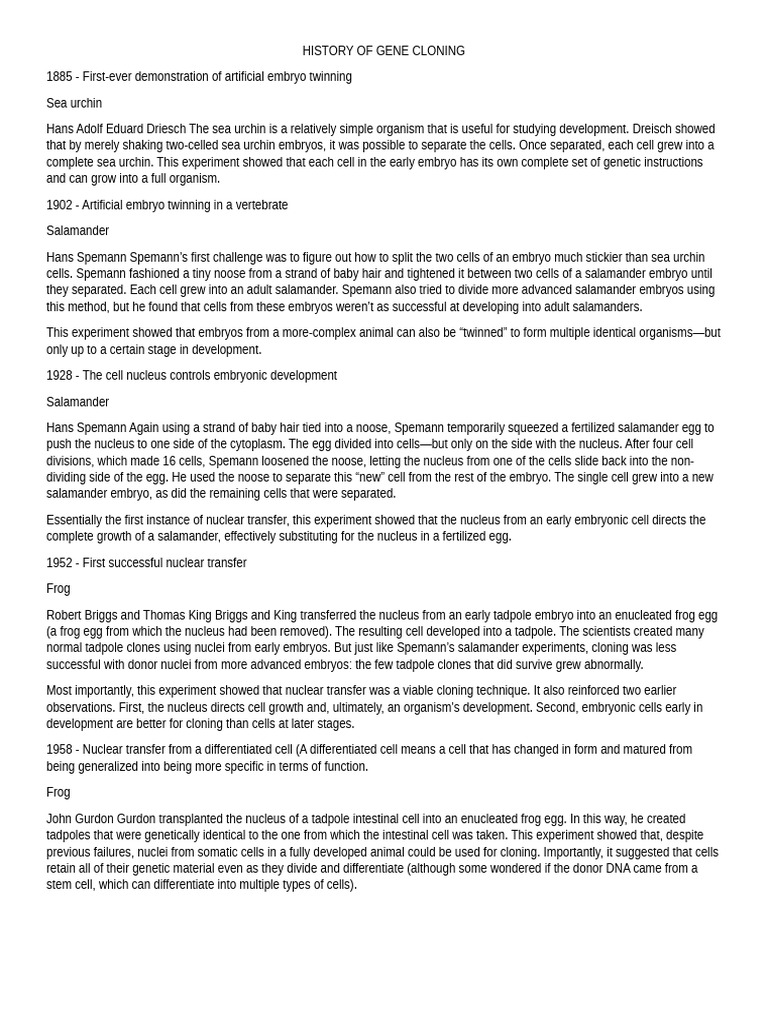 History of Gene Cloning 2 | PDF | Cloning | Biology